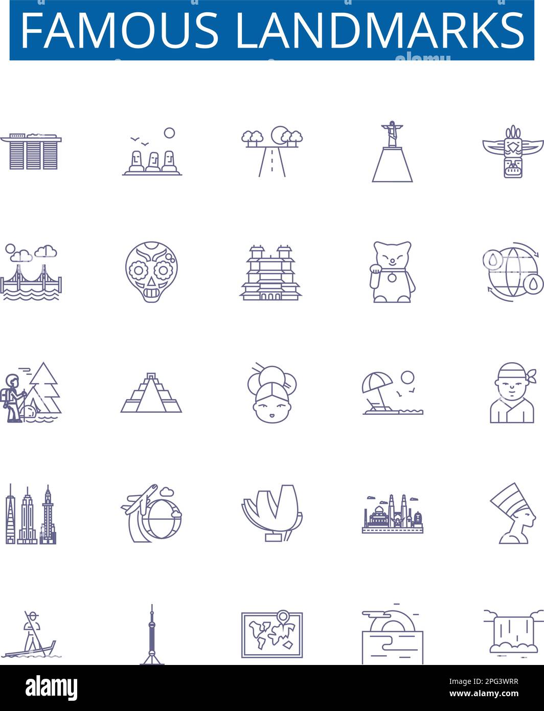 Famous landmarks line icons signs set. Design collection of Monument ...