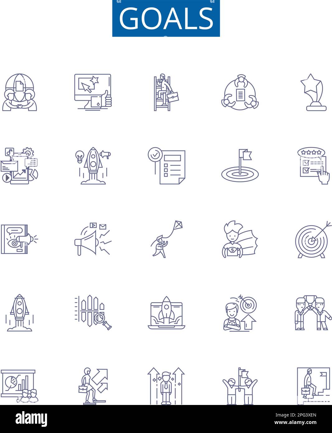 Goals line icons signs set. Design collection of Aim, Purpose, Target ...