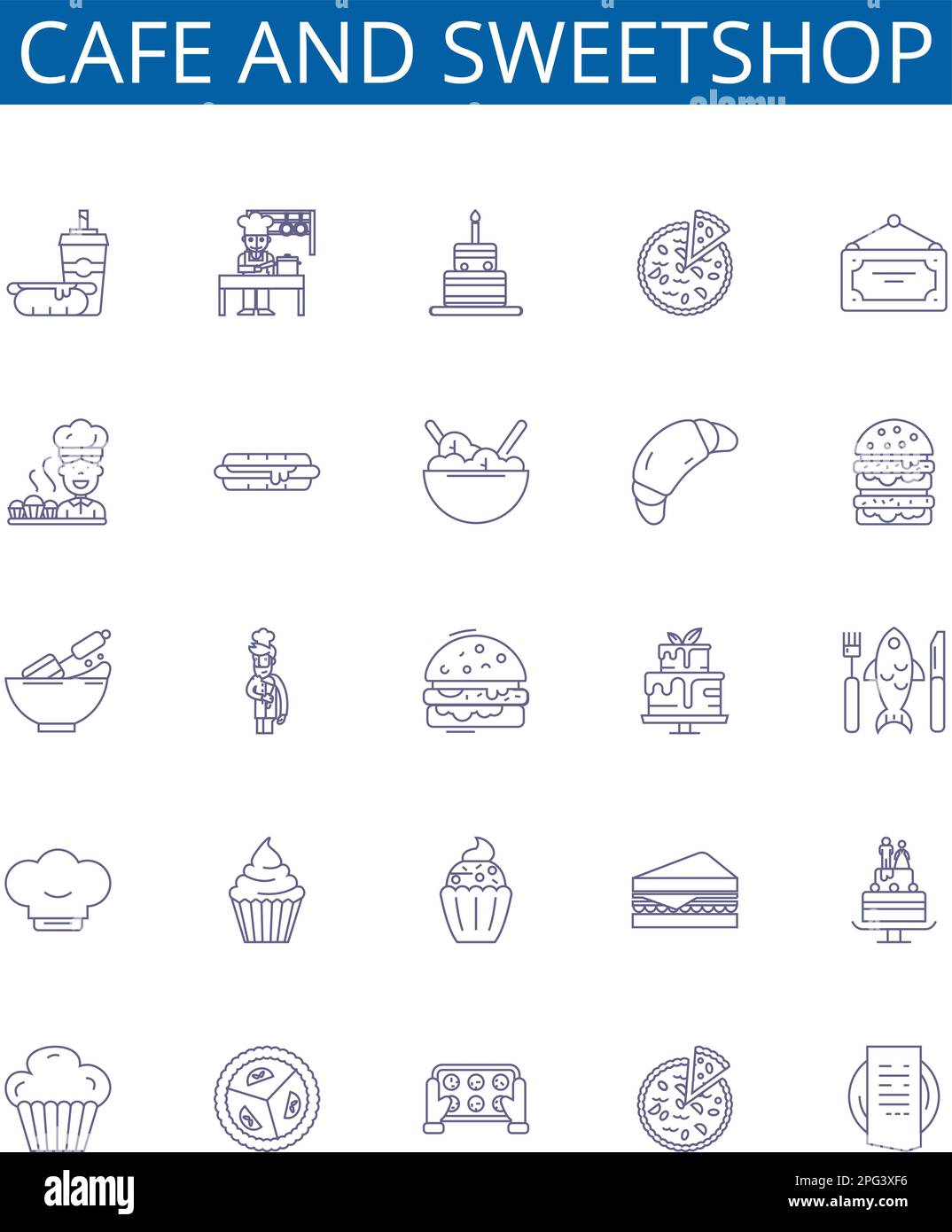 Cafe and sweetshop line icons signs set. Design collection of Cafe, Sweetshop, Dessert, Bakery ...