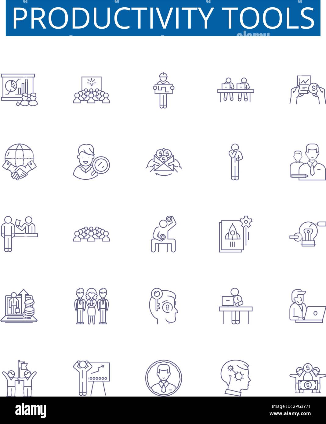 Productivity tools line icons signs set. Design collection of Organizer ...