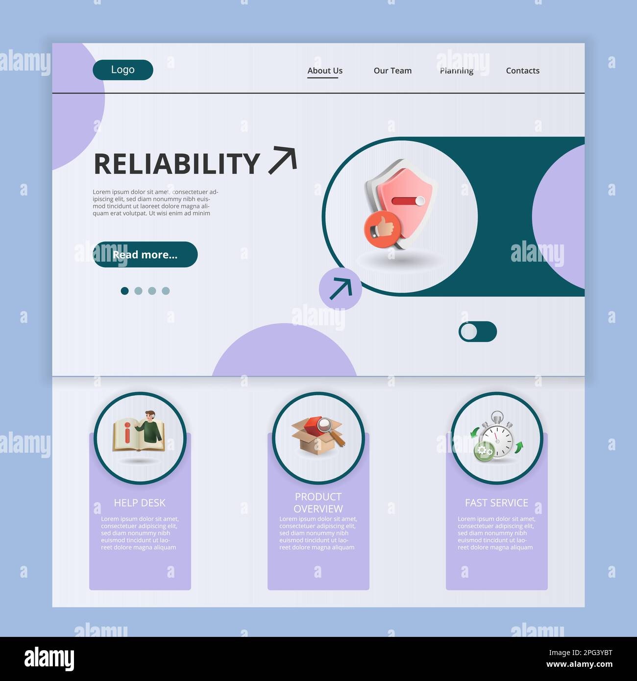 Reliability flat landing page website template. Help desk, product ...