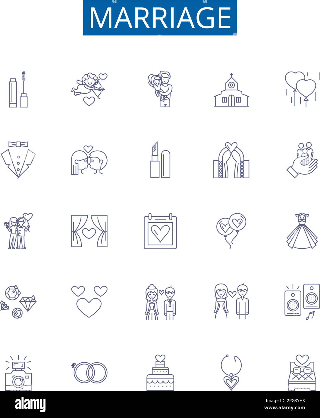 Marriage line icons signs set. Design collection of nuptials, union ...