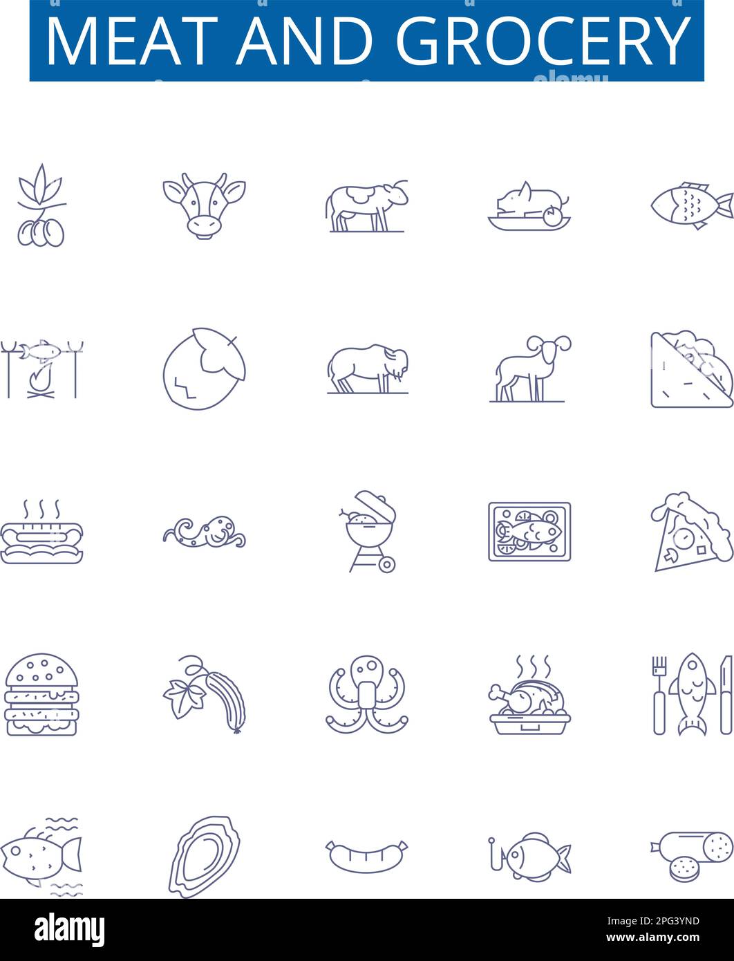 Meat and grocery line icons signs set. Design collection of Meat ...