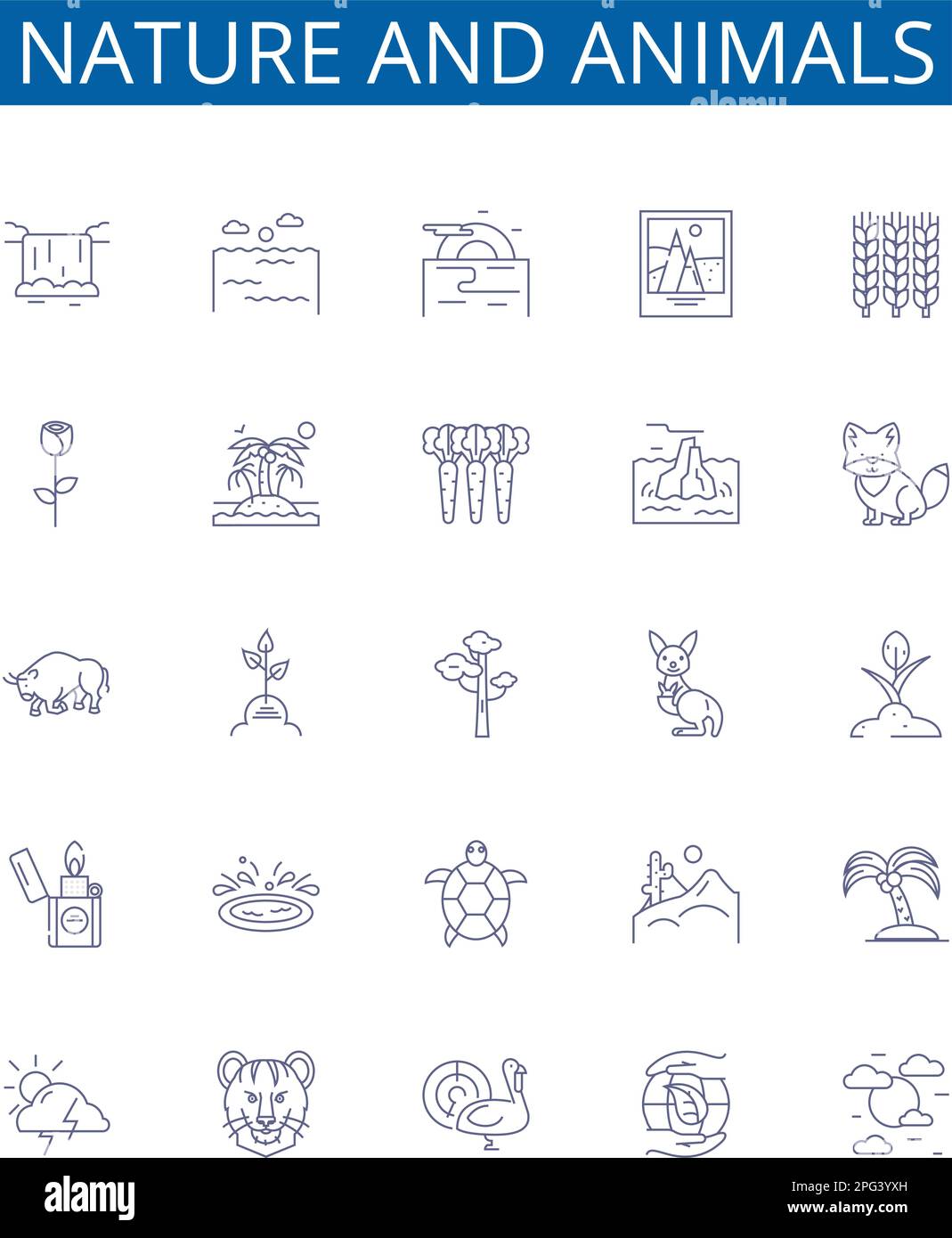 Nature and animals line icons signs set. Design collection of Nature ...