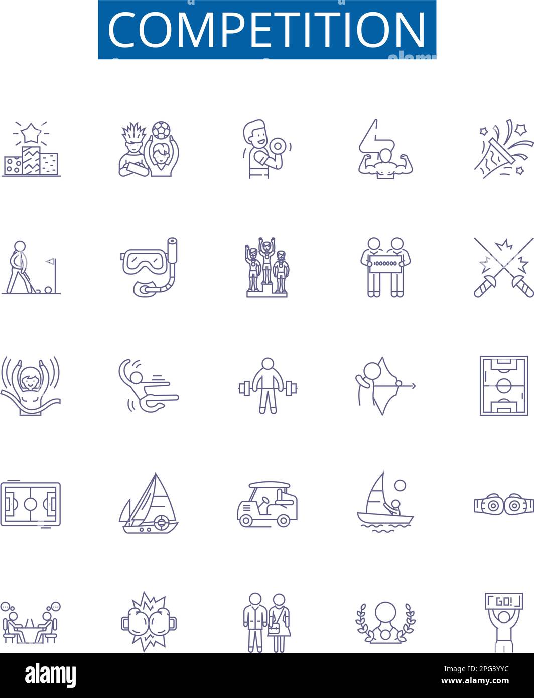 Competition line icons signs set. Design collection of Contest, Race ...