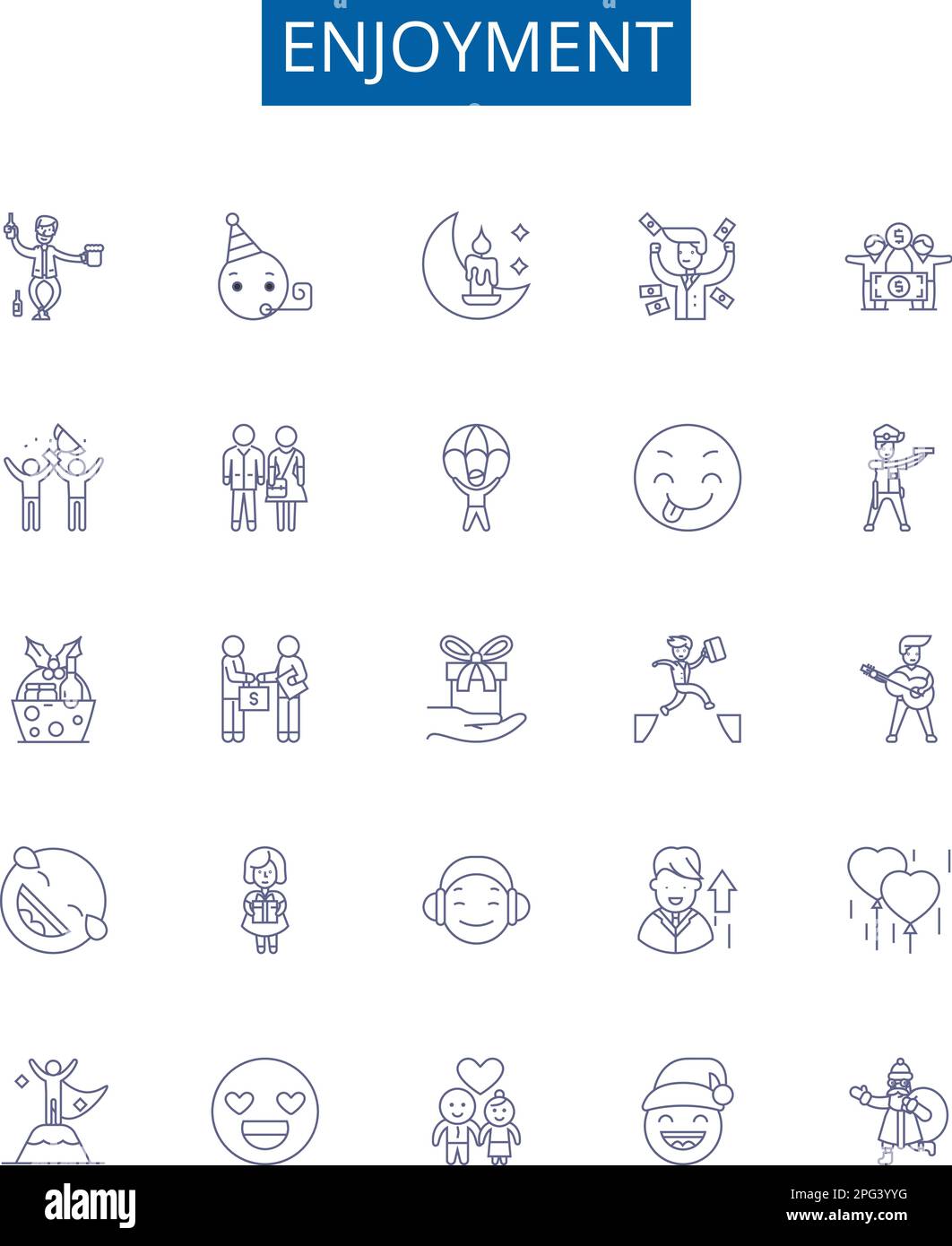 Enjoyment line icons signs set. Design collection of Delight, Rejoice ...