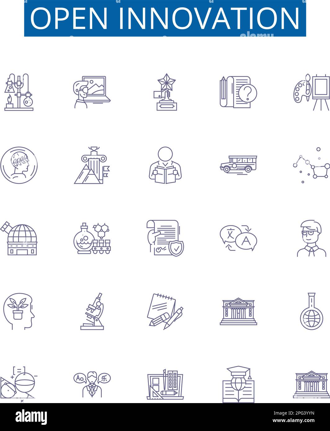 Open innovation line icons signs set. Design collection of Open ...