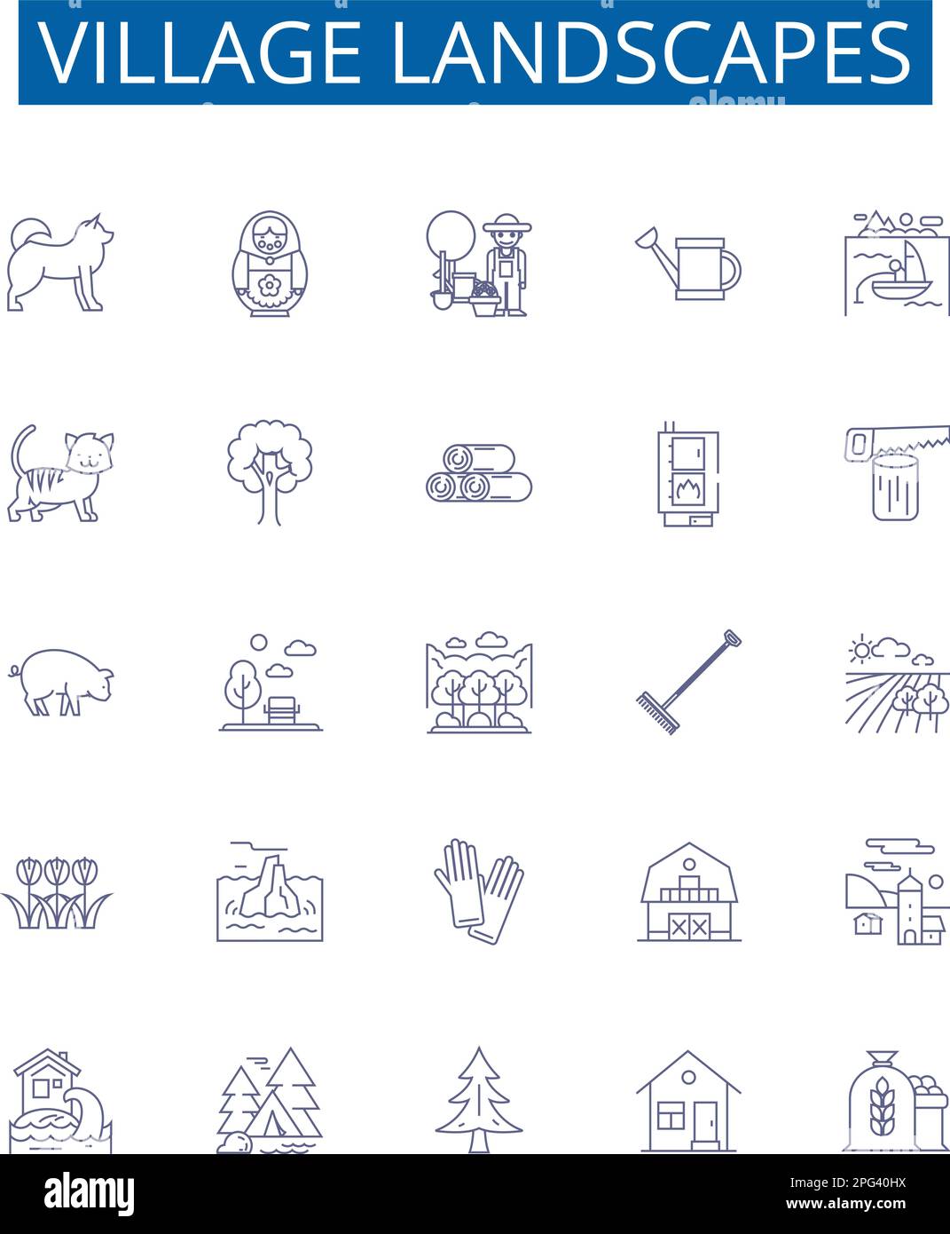 Village landscapes line icons signs set. Design collection of Village ...