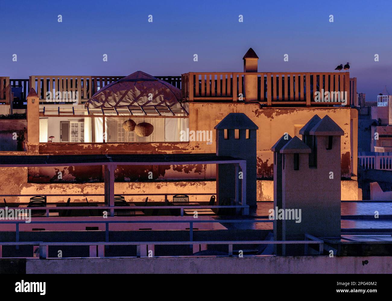 Evening rooftop landscape in Essouira, the fishing and tourist port ...