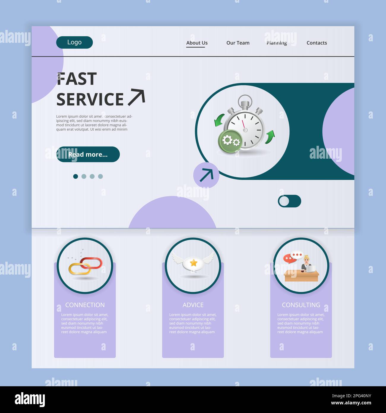 Fast service flat landing page website template. Connection, advice ...