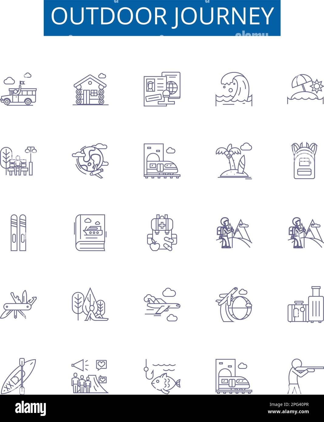 Outdoor journey line icons signs set. Design collection of Hike, Trek ...