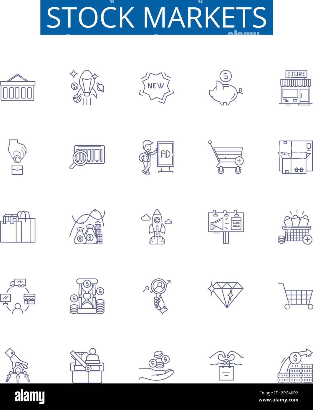 Stock markets line icons signs set. Design collection of Stocks, Markets, Equity, Trading ...