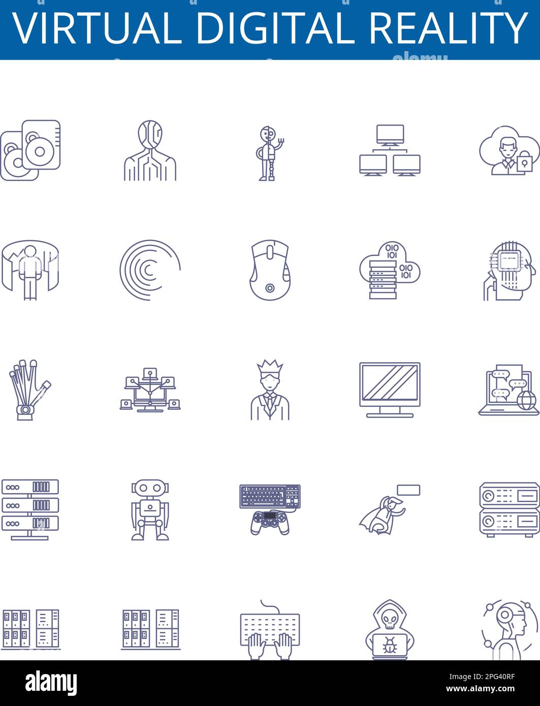 Virtual digital reality line icons signs set. Design collection of ... Virtual digital reality line icons signs set. Design collection of ...