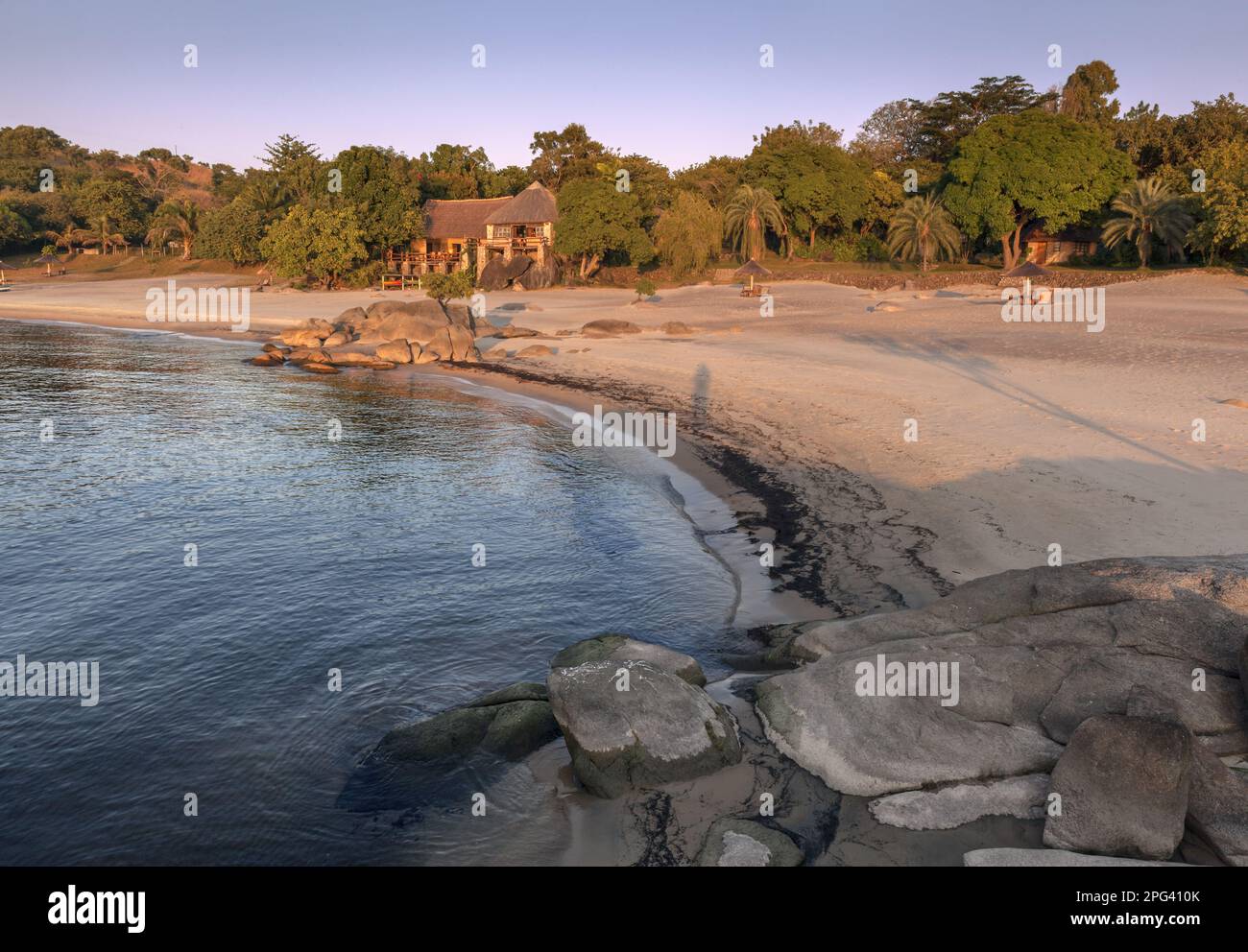 View of the beach at Makuzi. Makuzi Beach Lodge is situated on the lush ...
