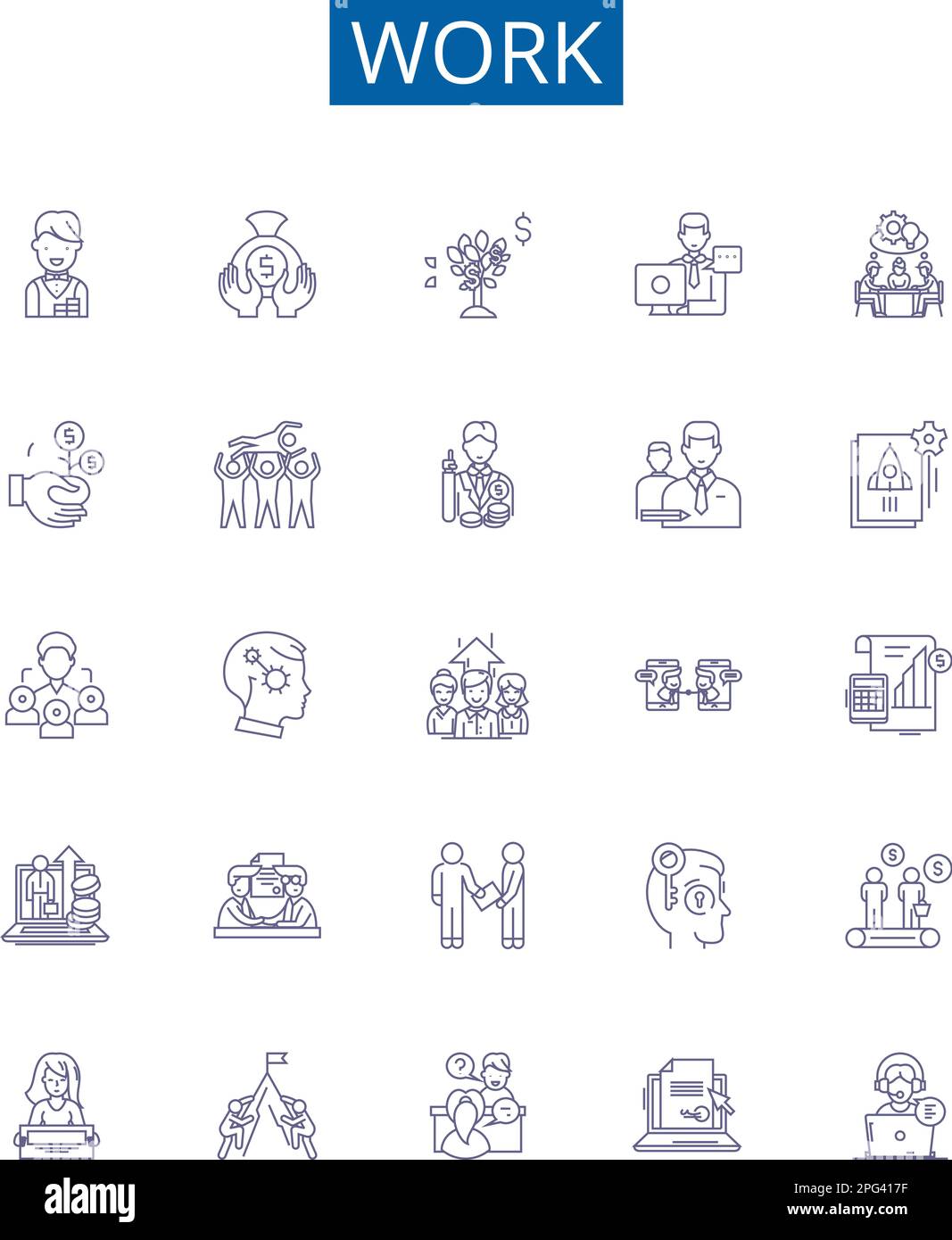 Work line icons signs set. Design collection of job, labor, effort ...