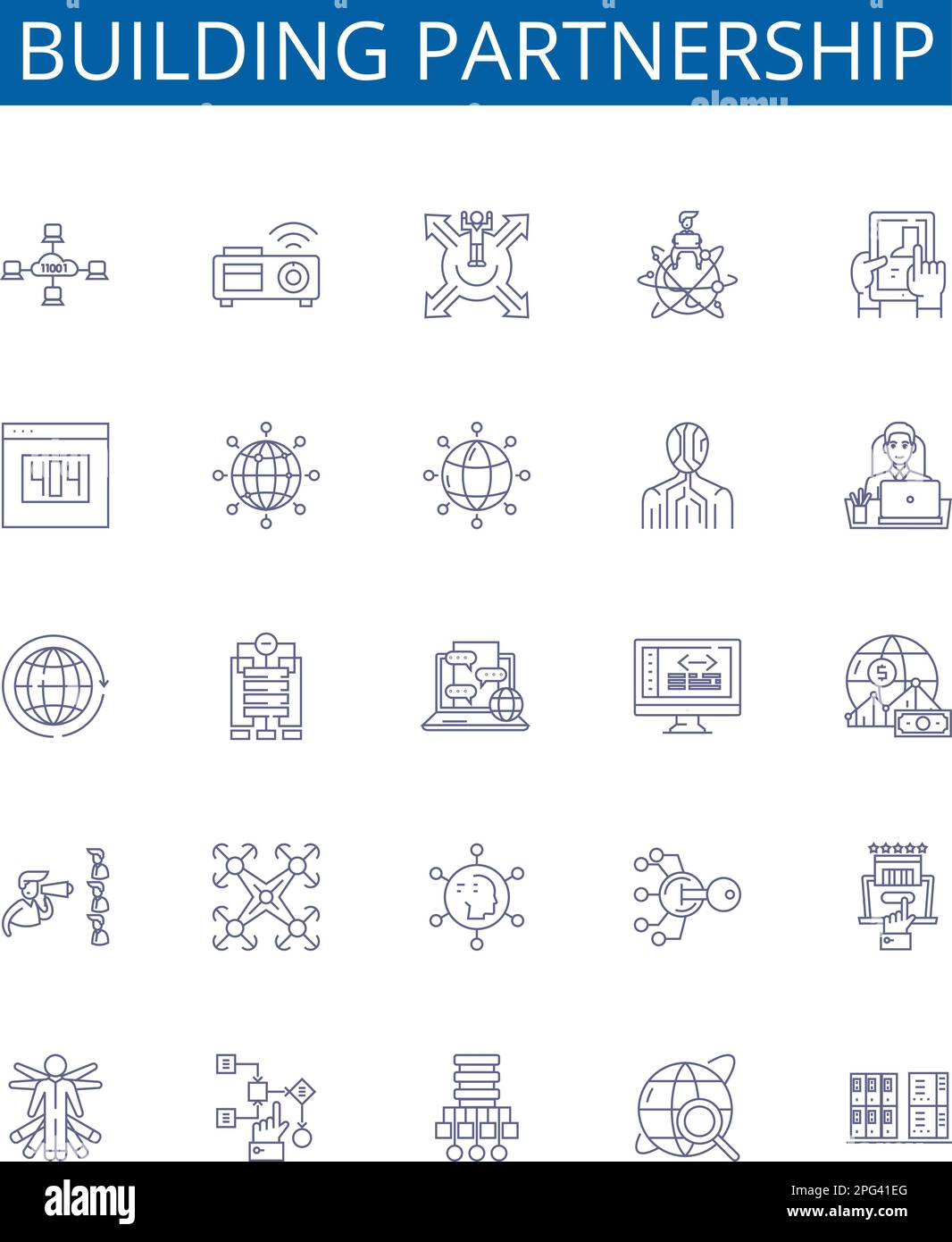 Building partnership line icons signs set. Design collection of Cooperation, Alliance ...