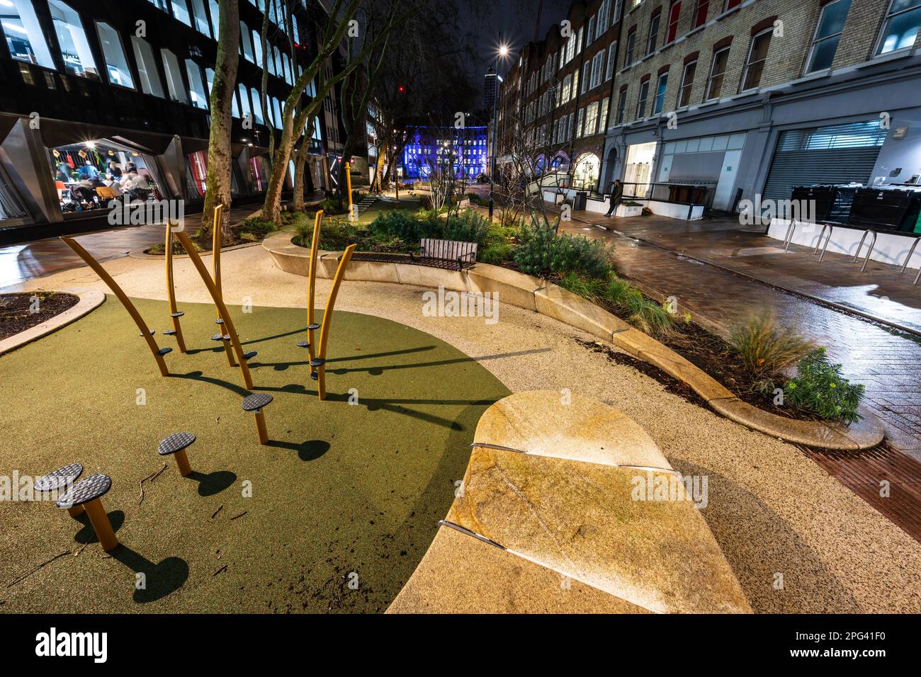 Flower borders, seating and play facilities fill Alfred Place in ...