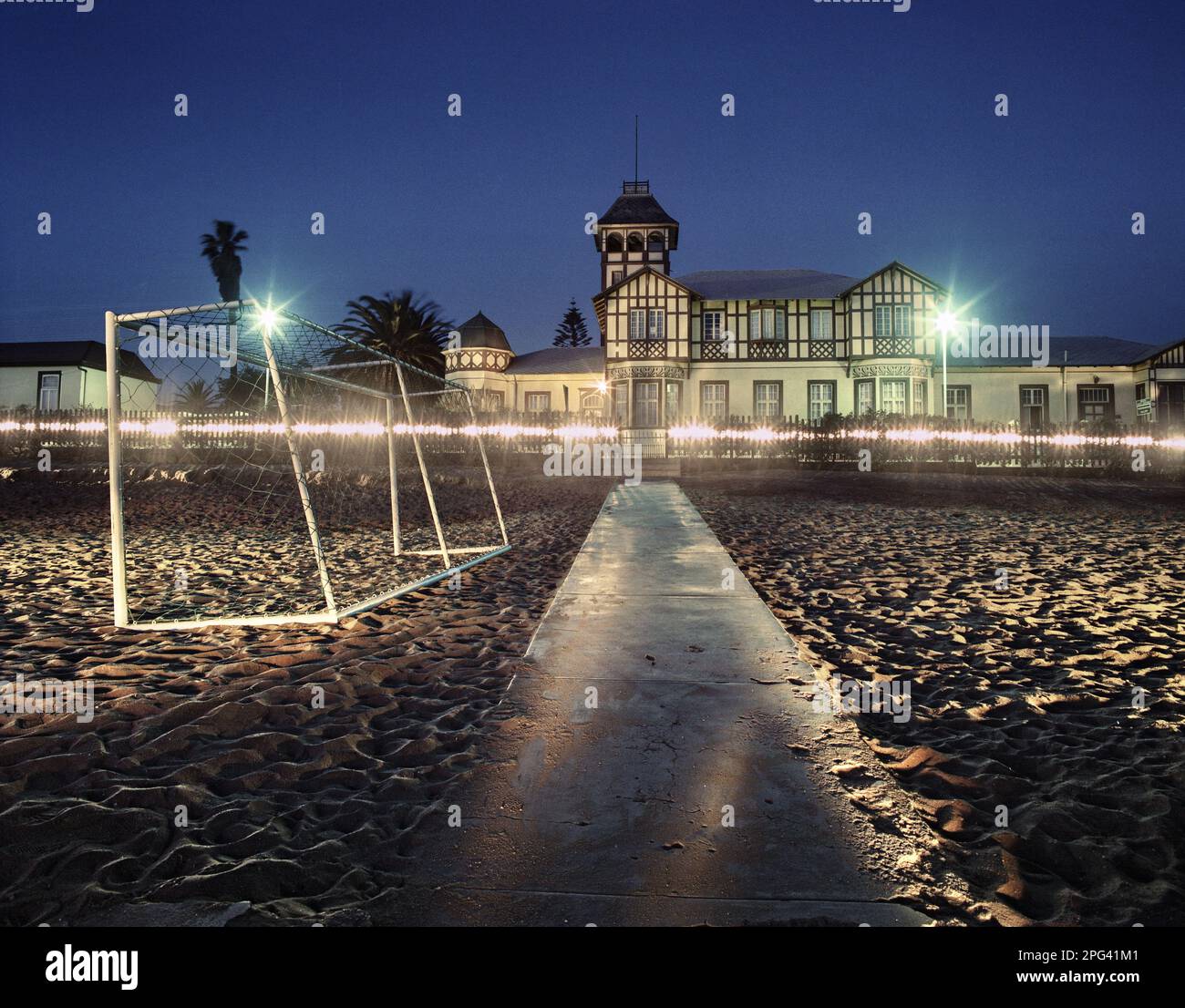 The famous Woermann House with school soccer field in Swakopmund Stock ...
