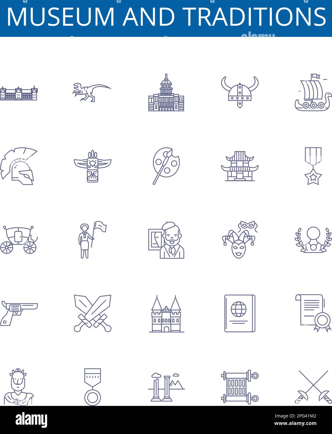 Museum and traditions line icons signs set. Design collection of museum ...