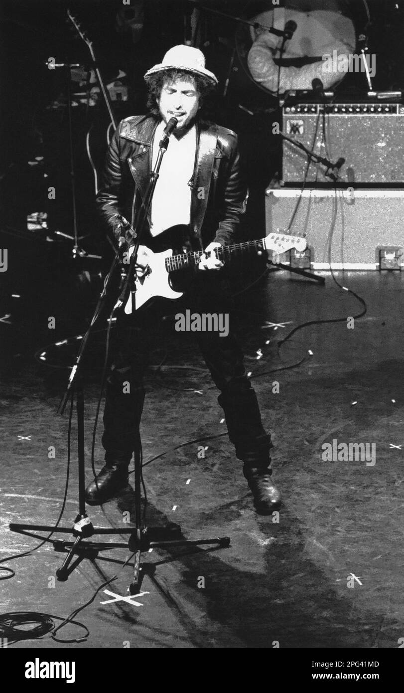 American singer, songwriter, Bob Dylan on stage performing Stock Photo ...