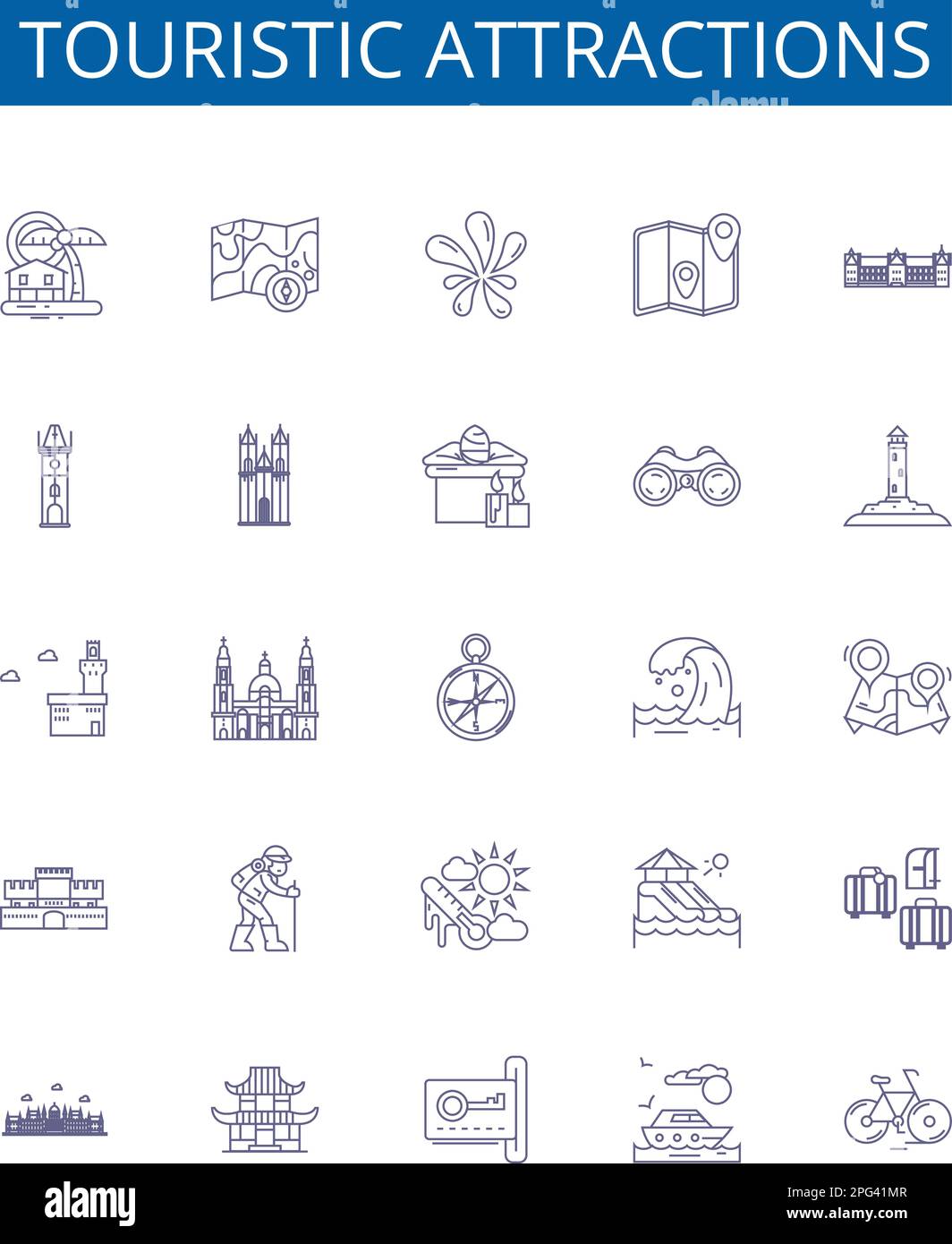 Touristic Attractions Line Icons Signs Set Design Collection Of Attractions Tourism Sites