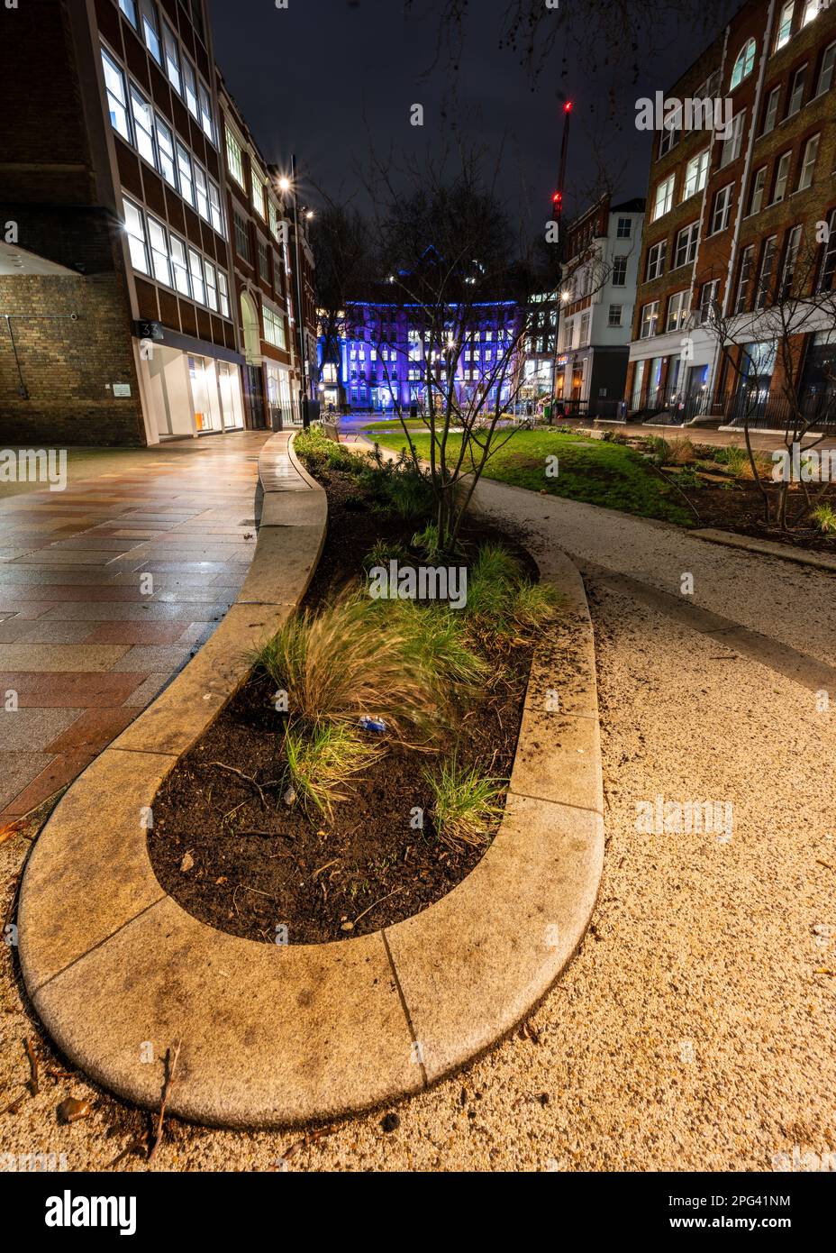 Flower borders, seating and play facilities fill Alfred Place in ...