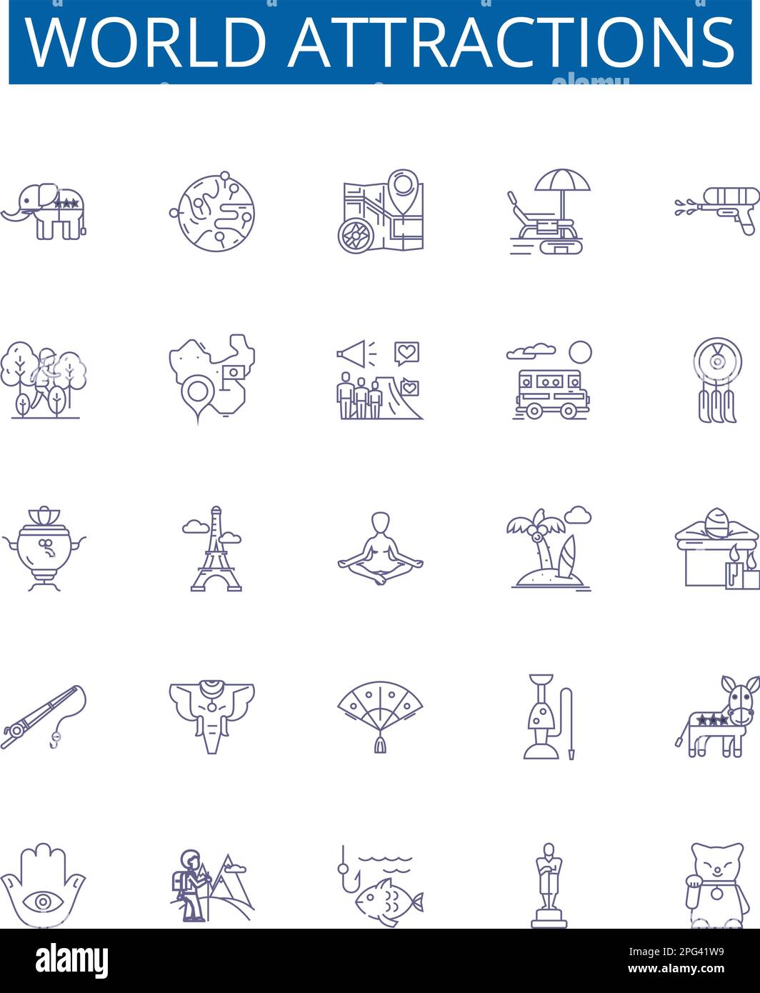 World attractions line icons signs set. Design collection of Sites ...
