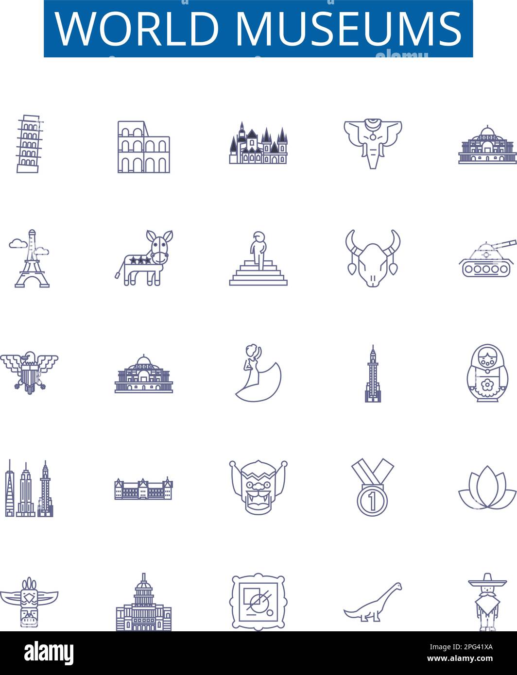 World museums line icons signs set. Design collection of Museums, World ...