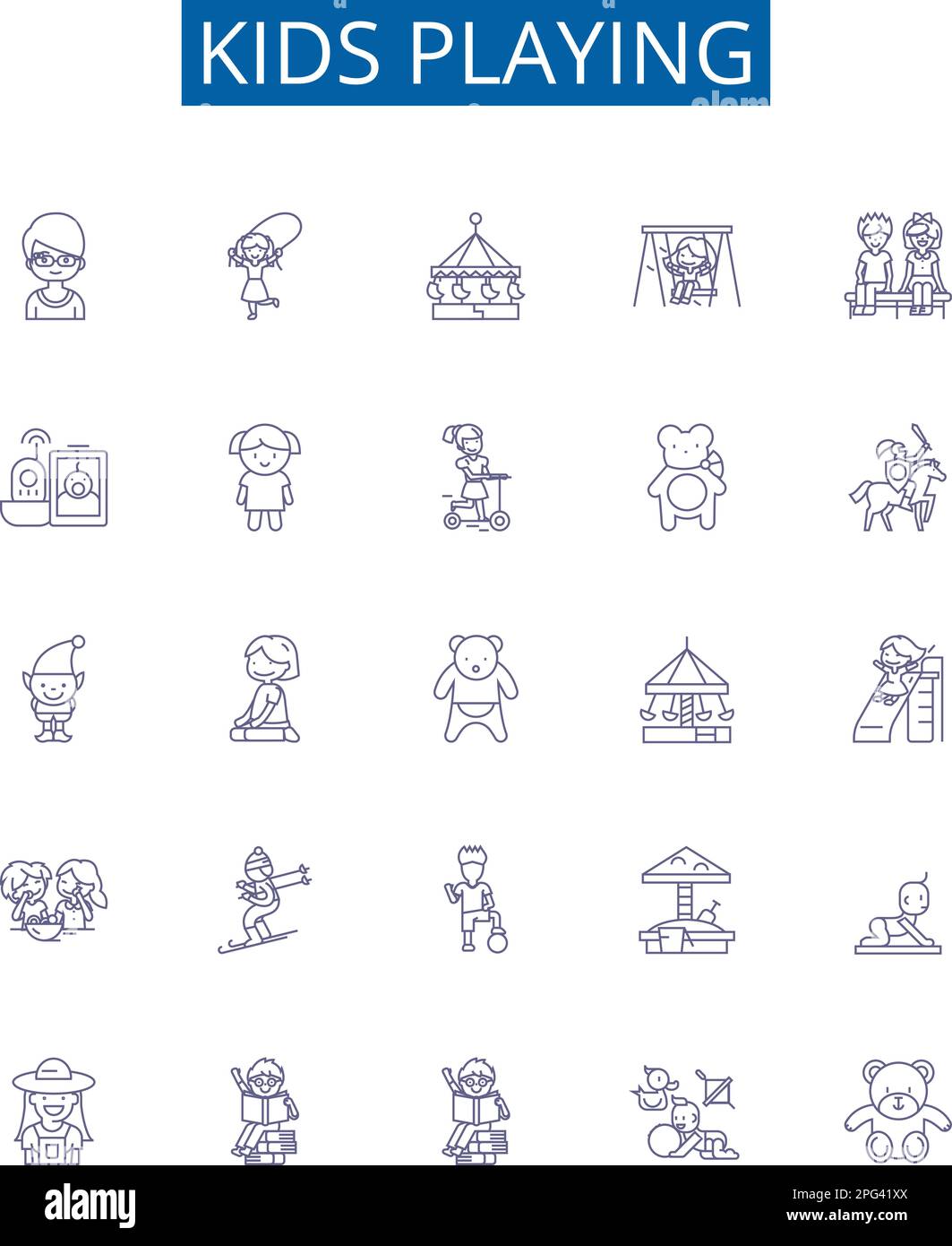 Kids playing line icons signs set. Design collection of Children ...