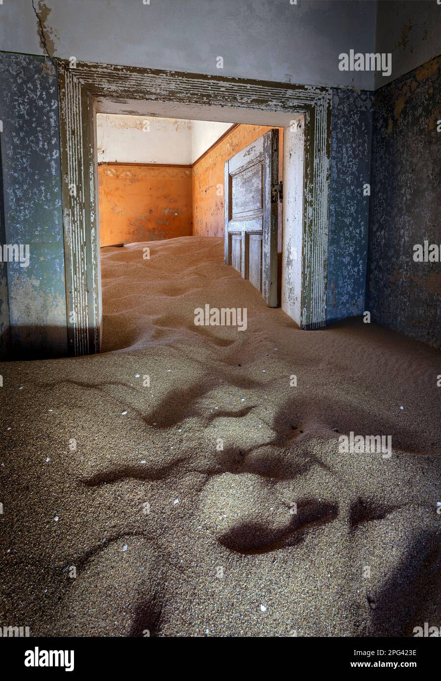 Sand filled rooms in the houses of the Namib Ghost town of Kolmanskop ...