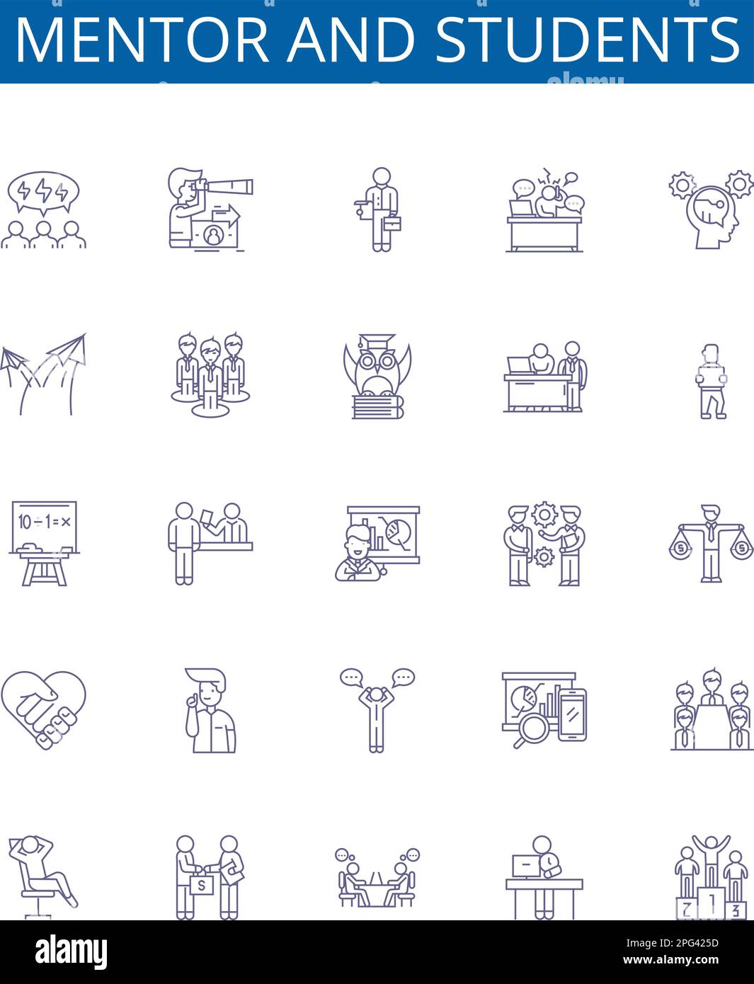 Mentor and students line icons signs set. Design collection of Mentor, Students, Guidance ...