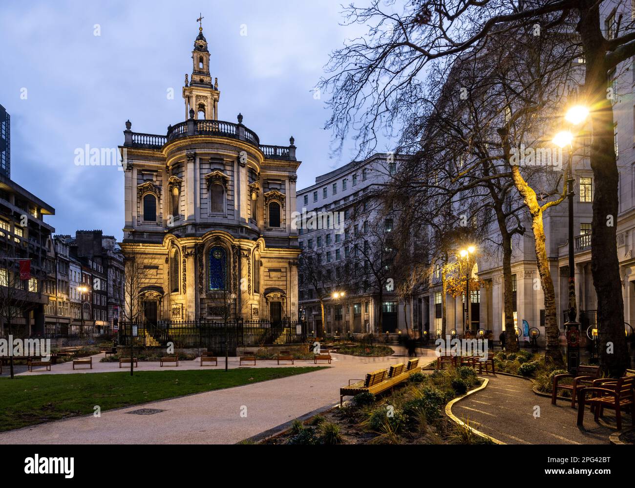 The 18th century Baroque St Mary Le Strand Church stands in the middle ...