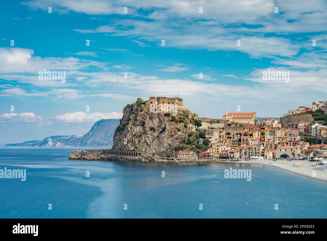 View of Ruffo castle and Scilla village perched on the promontory ...