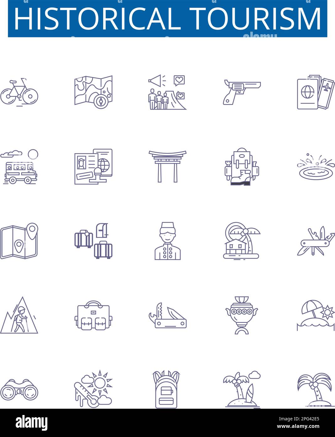 Historical tourism line icons signs set. Design collection of Heritage ...