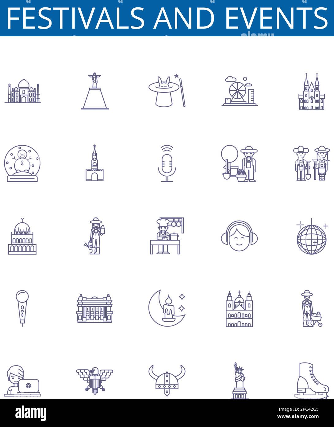 Festivals and events line icons signs set. Design collection of Parades ...