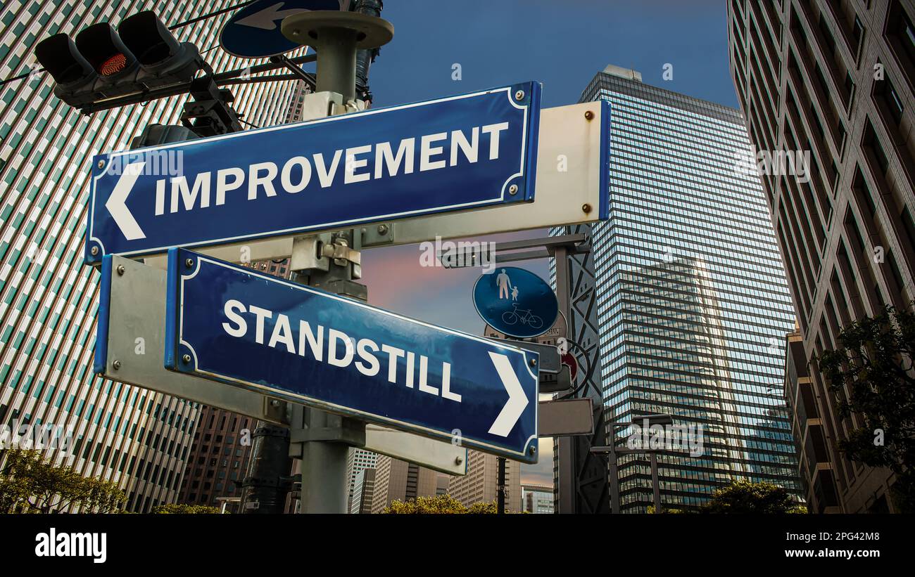 Street Sign the Direction Way to Improvement versus Standstill Stock ...