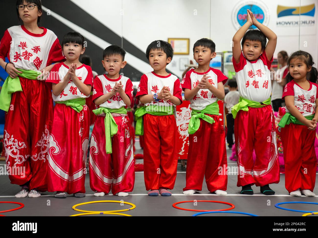 Children training for lion dance performance at Luk Chee Fu Martial ...