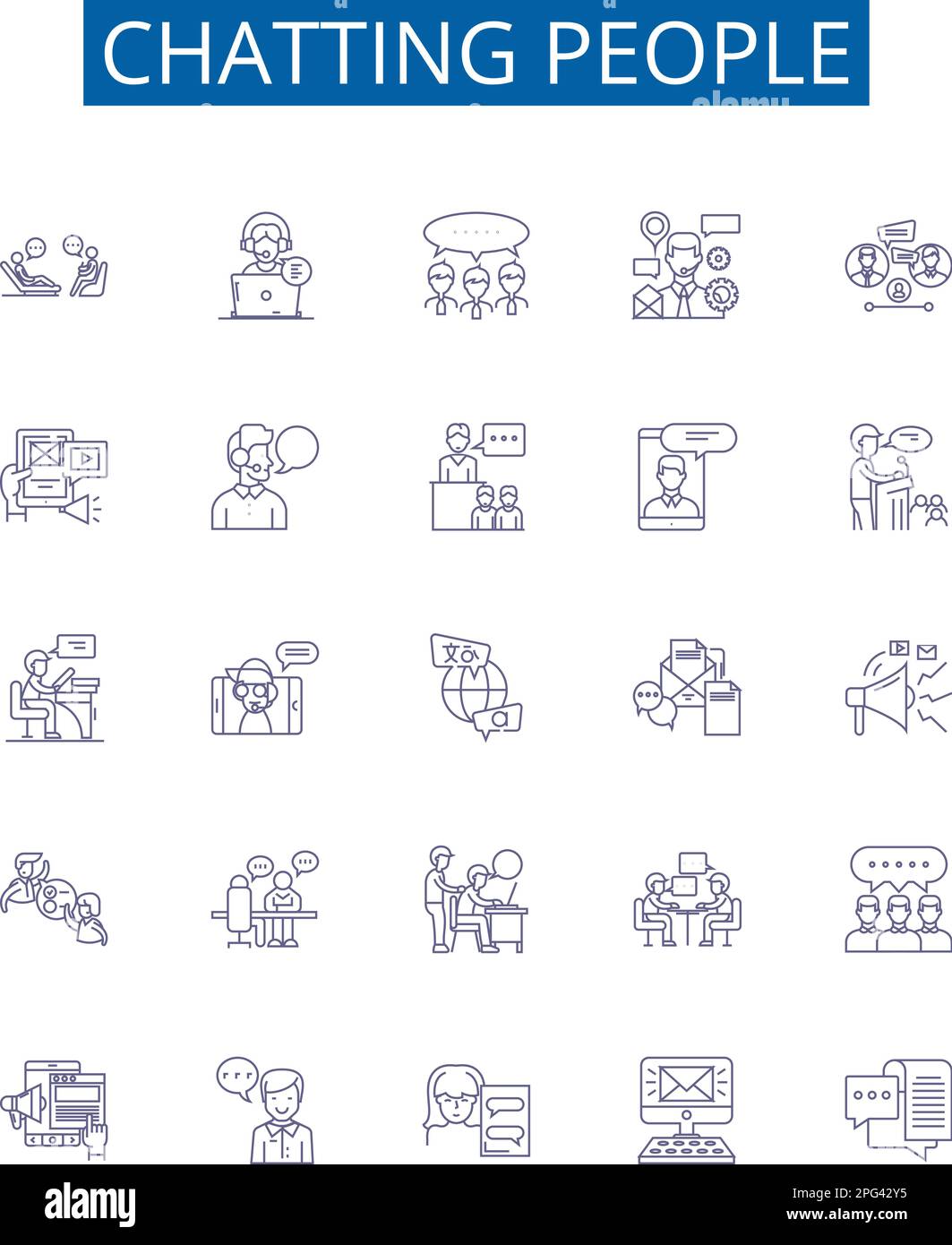 Chatting people line icons signs set. Design collection of Conversing ... Chatting people line icons signs set. Design collection of Conversing ...