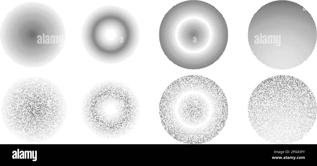 Halftone dots in circle frames, set of round dots pattern geometric ...