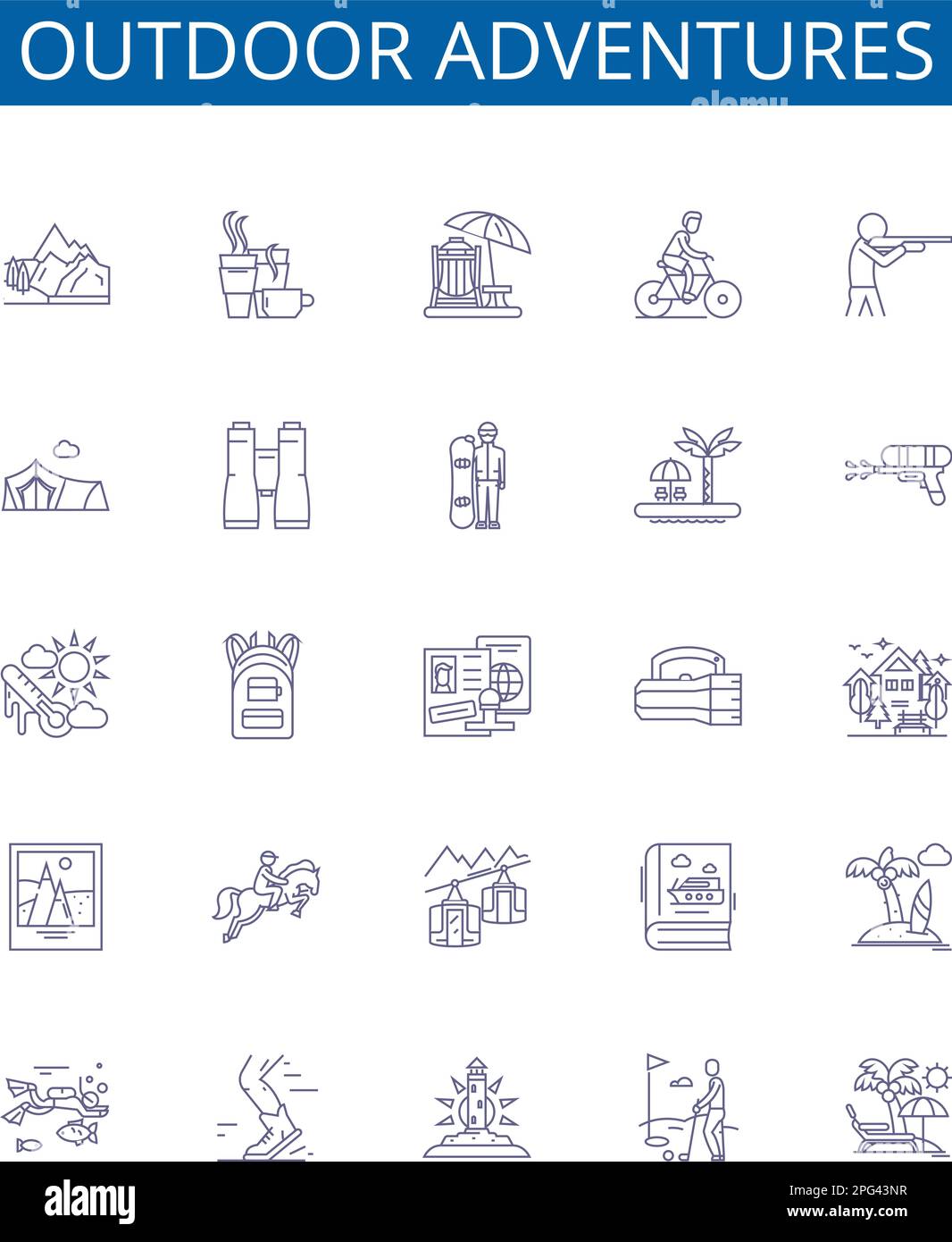 Outdoor adventures line icons signs set. Design collection of Trekking ...