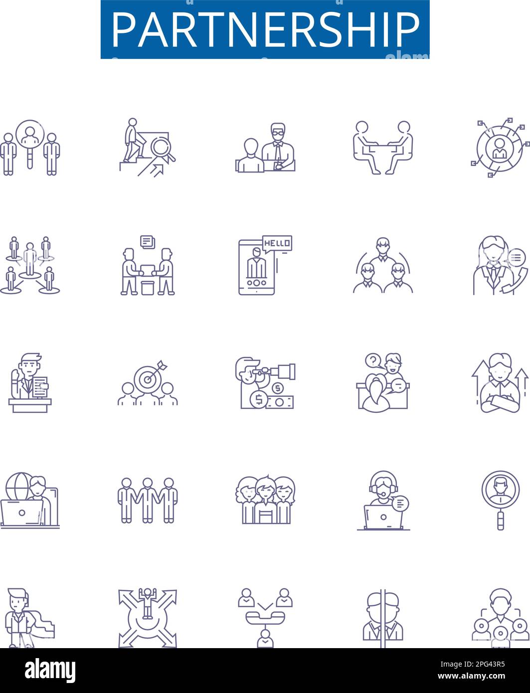 Partnership line icons signs set. Design collection of Alliance, Cooperation, Union, Affinity ...