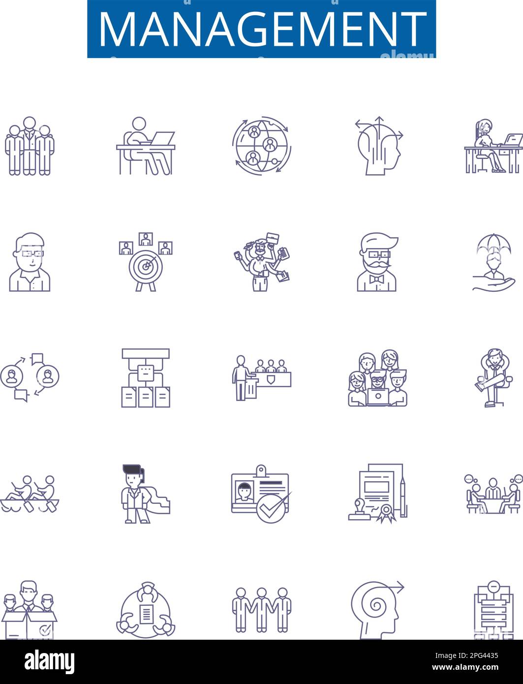 Management line icons signs set. Design collection of Lead, Organize ...