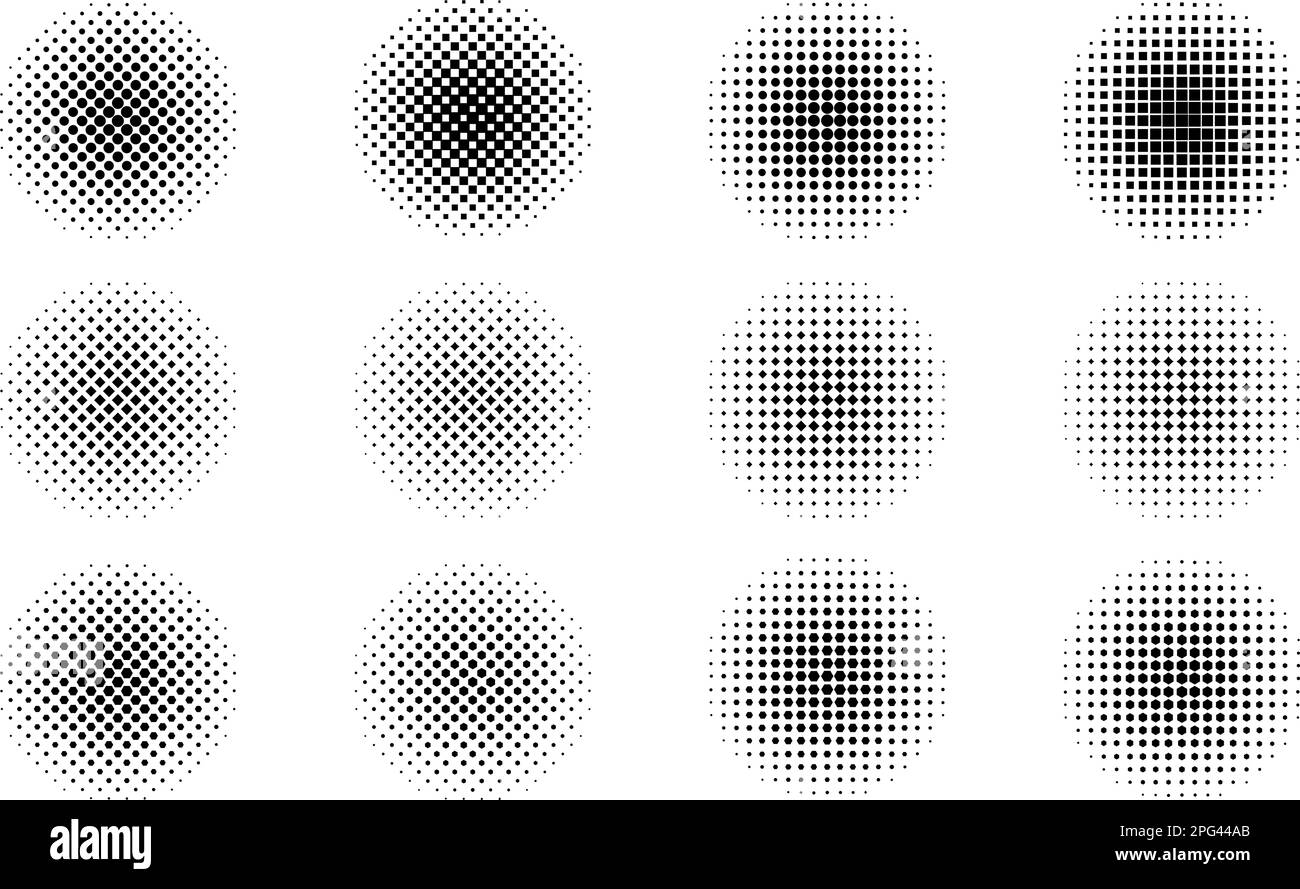 Halftone dots in circle frames, set of round dots pattern geometric backgrounds Stock Vector ...