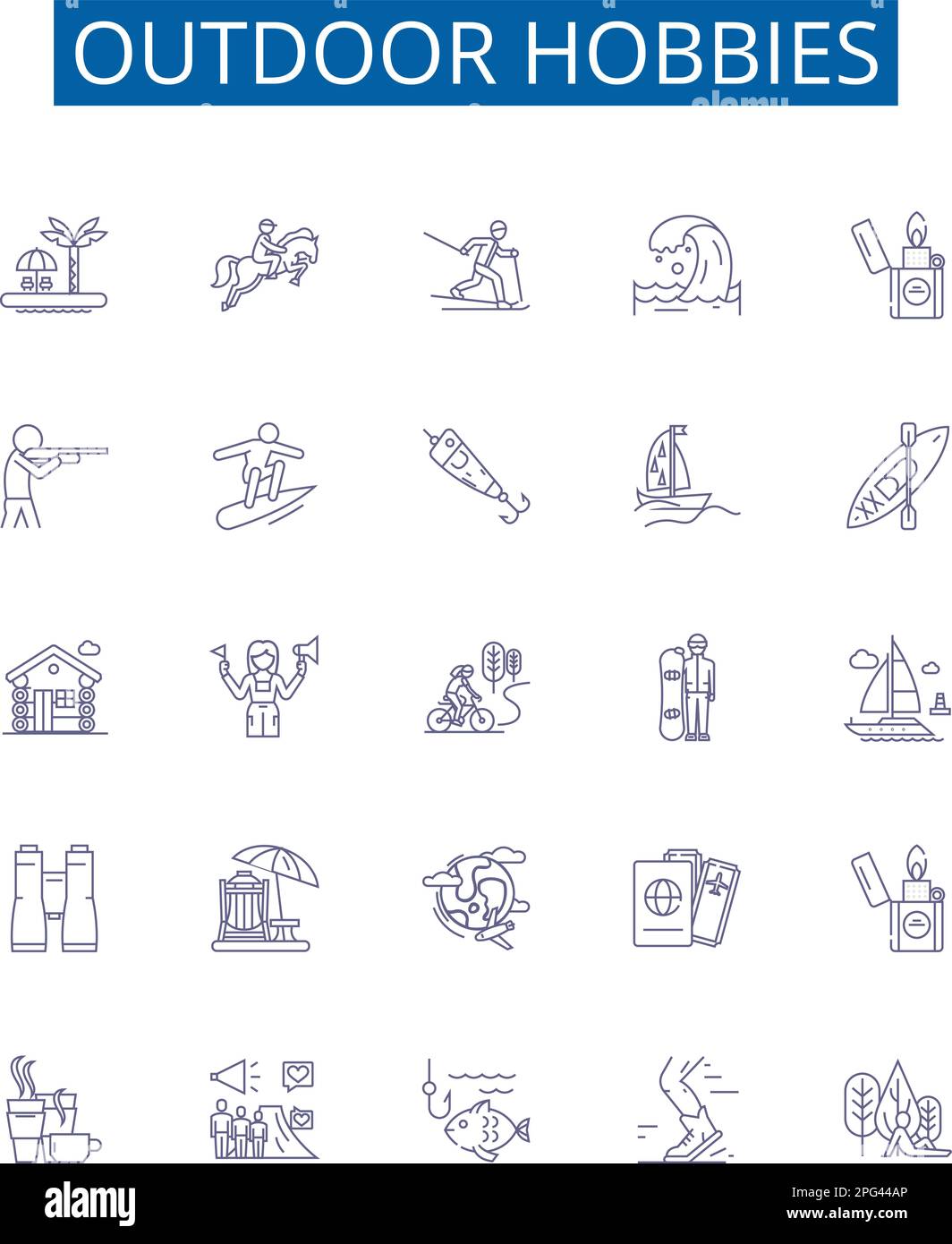 Outdoor hobbies line icons signs set. Design collection of Hiking ...