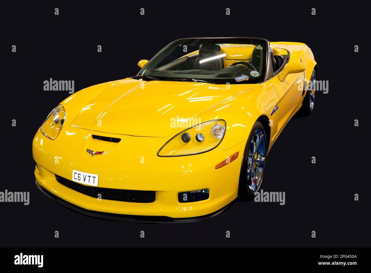 Cut-out image of a Yellow, 2011, Chevrolet Corvette C6, on display at ...