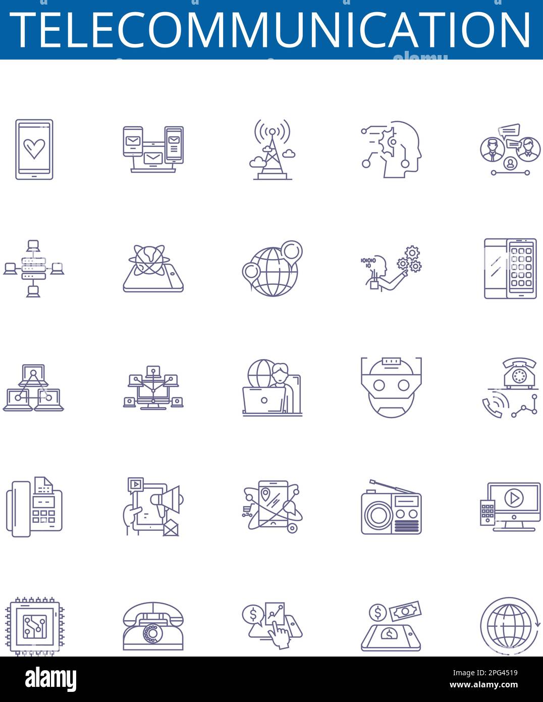 Telecommunication Line Icons Signs Set Design Collection Of Telecom