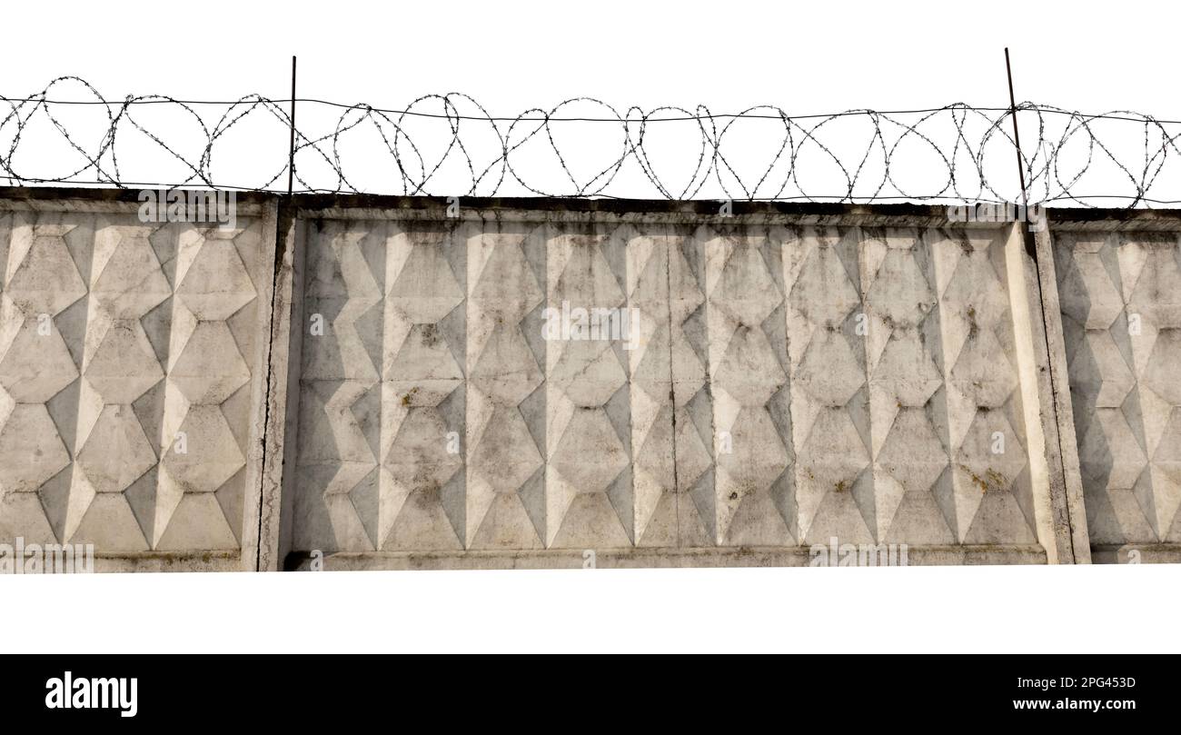 Prison wall with barbed wire on a white background. Law. Crime Stock ...