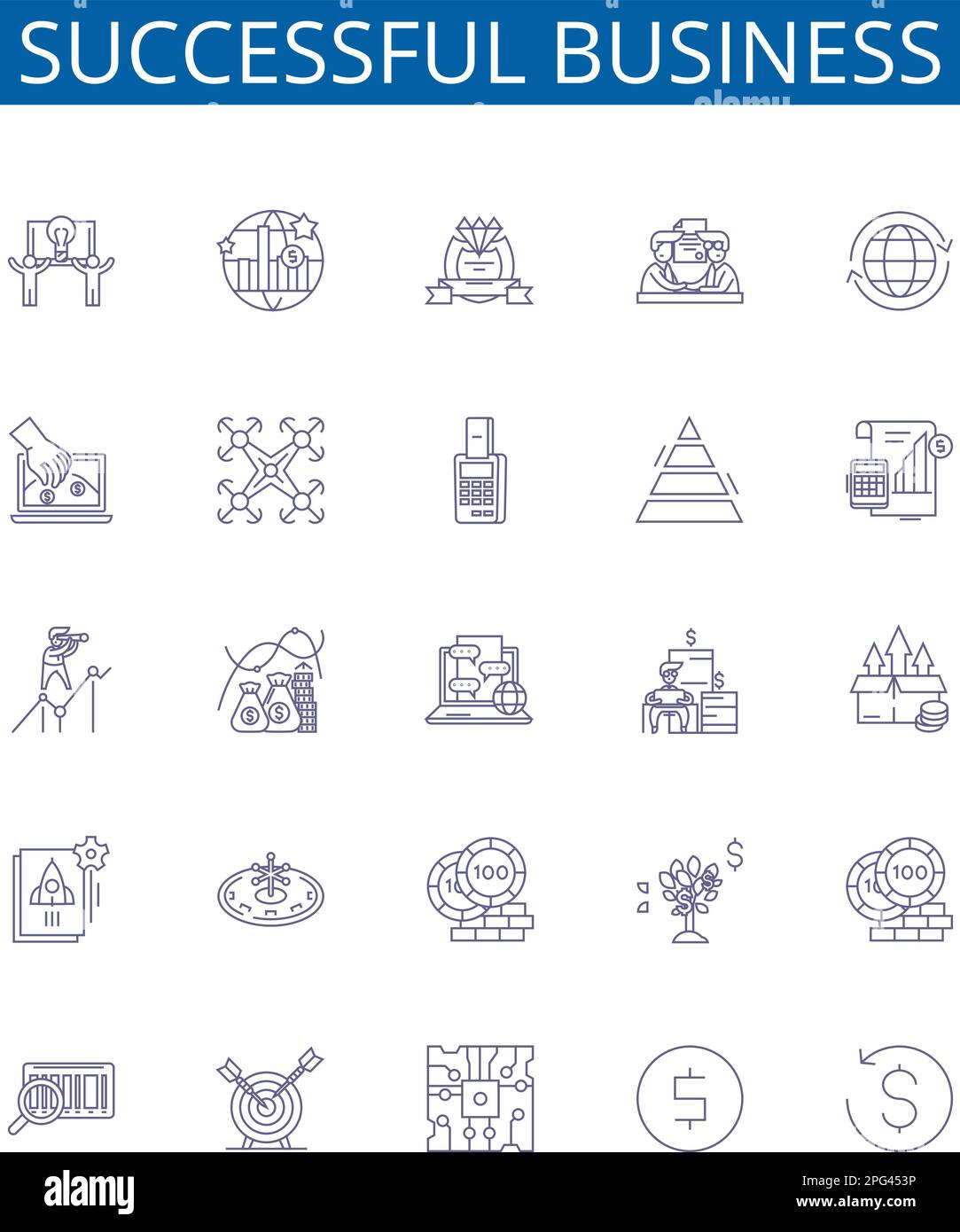 Successful business line icons signs set. Design collection of ...