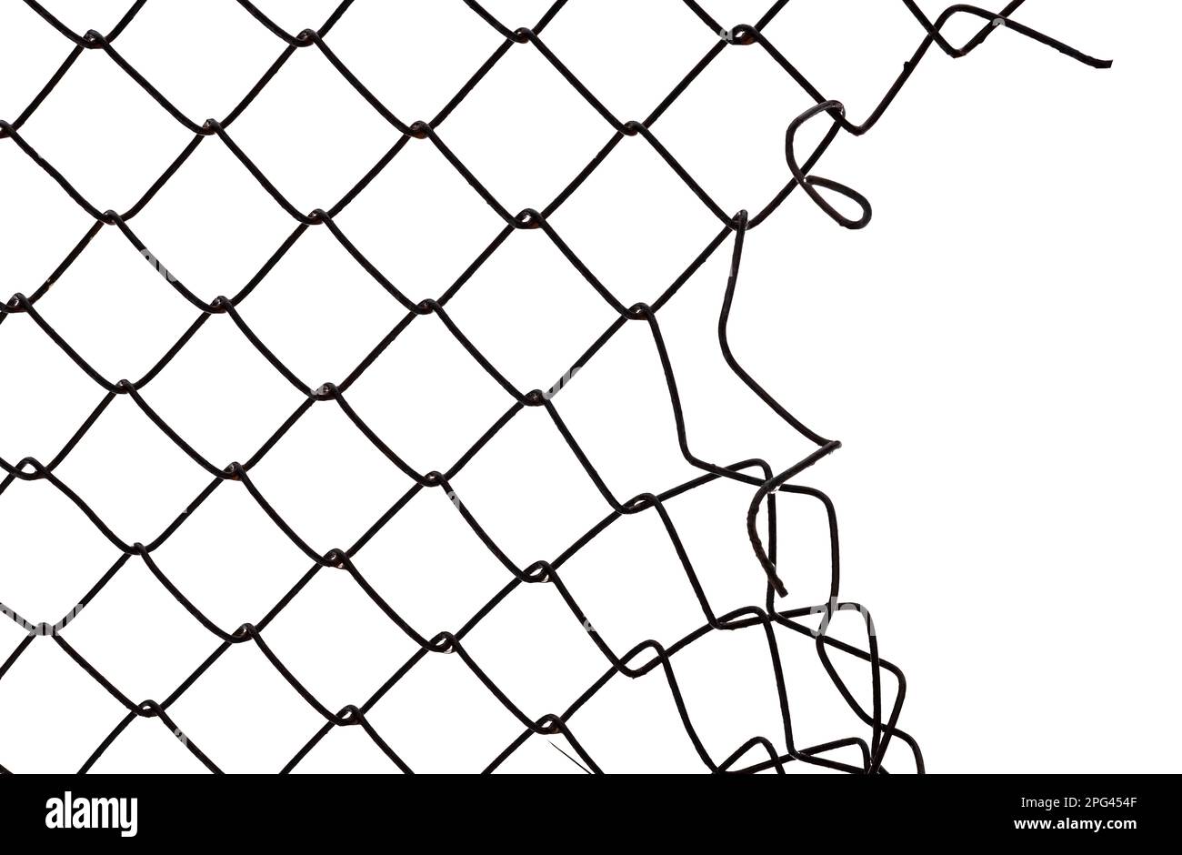 The texture of the metal mesh. Torn, destroyed, broken metal mesh on a ...