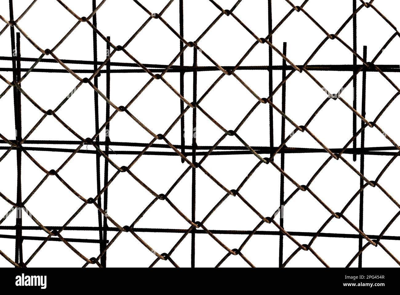 The texture of the metal mesh. Torn, destroyed, broken metal mesh on a ...